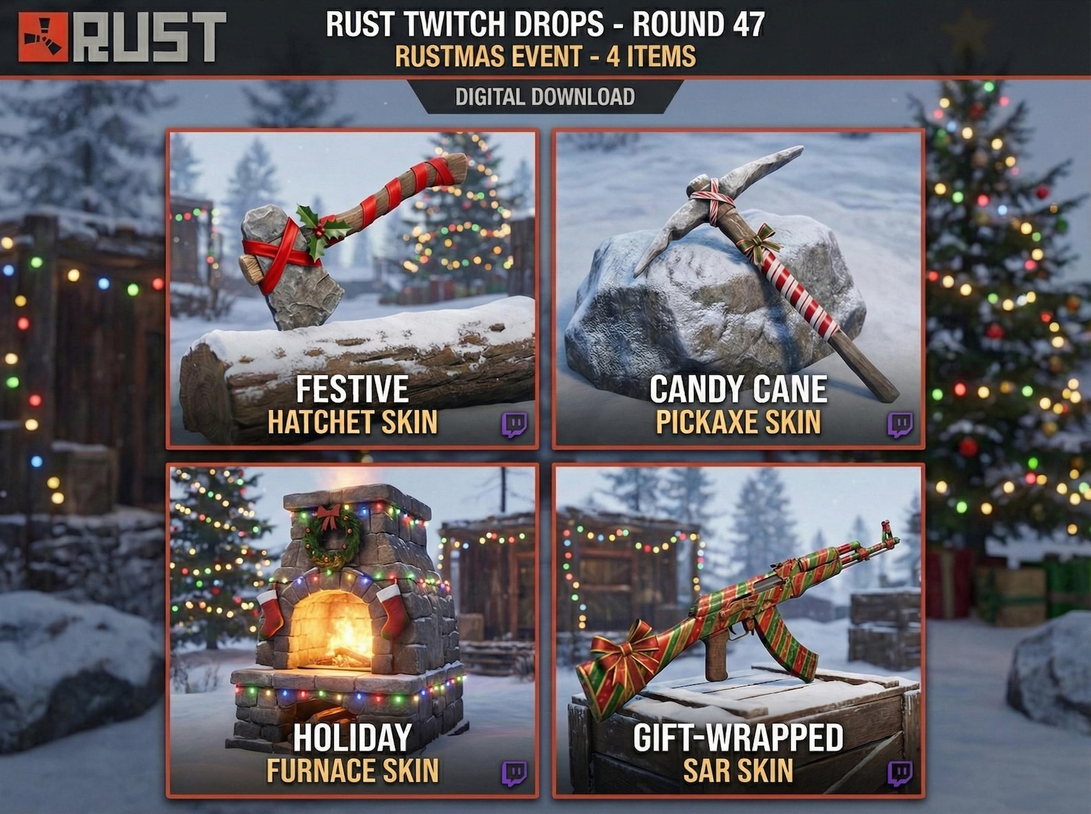 READY Rust Twitch Drops Round 47 | 4 Items | STEAM | Pc Only - Etsy