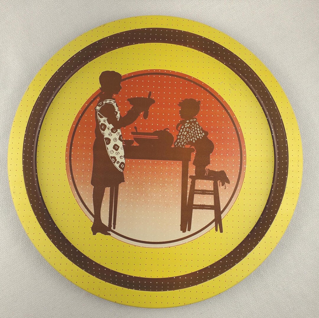 Vintage 1970s Tin Serving Tray Mother & Child Baking Retro Kitchen ...