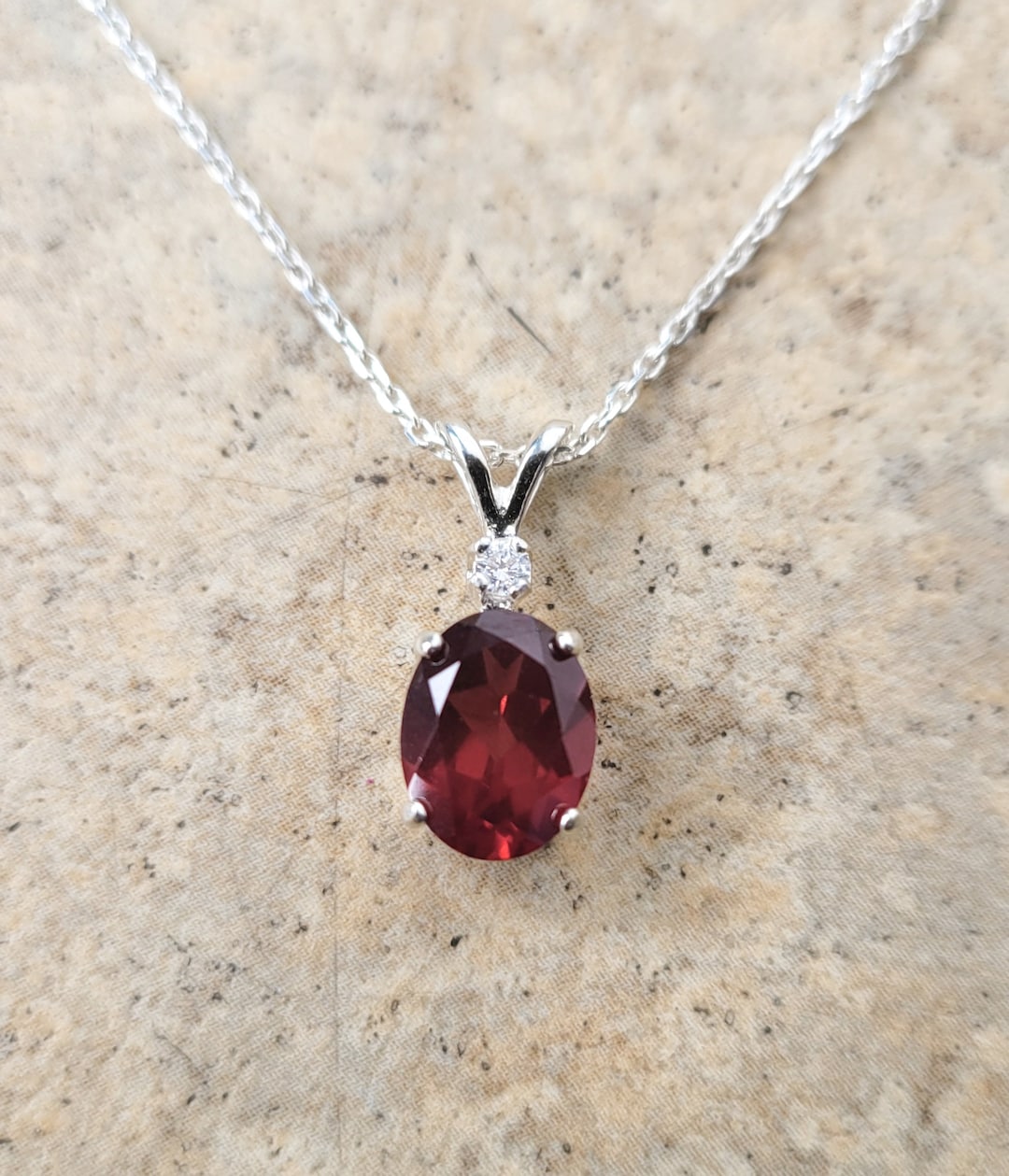 Garnet and Diamond Necklace - Genuine Garnet and Diamond Pendant in ...