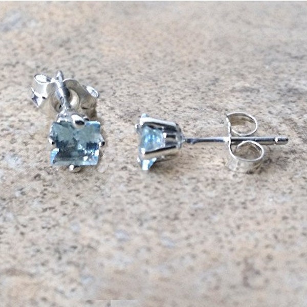 Aquamarine Genuine Stud Earrings - Etsy