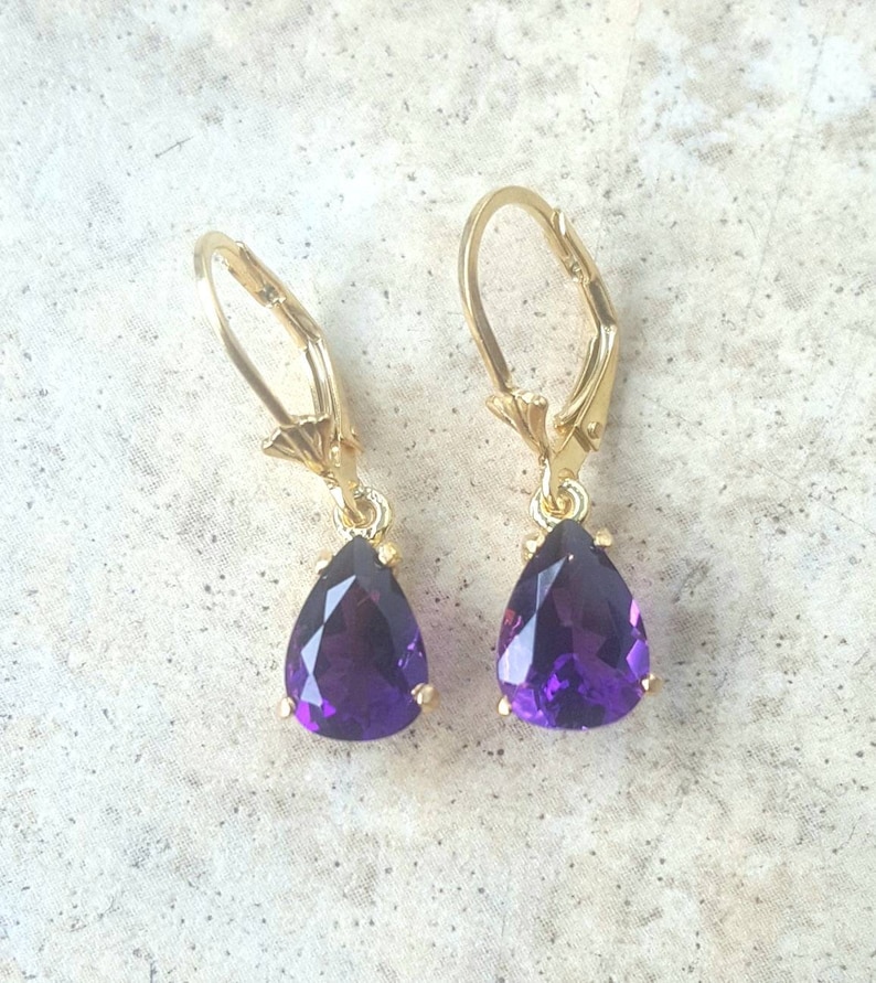 Amethyst Earrings - 14K Gold Amethyst Drop Earrings / 18K Gold Amethyst ...