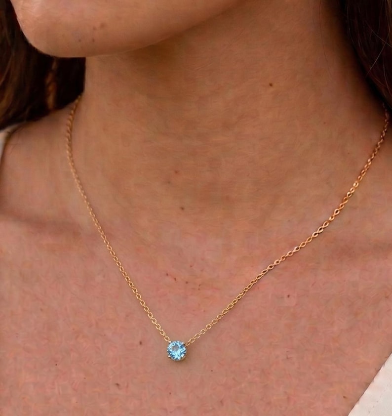 Swiss Blue Topaz Choker Necklace in Sterling Silver or Gold | Handmade ...