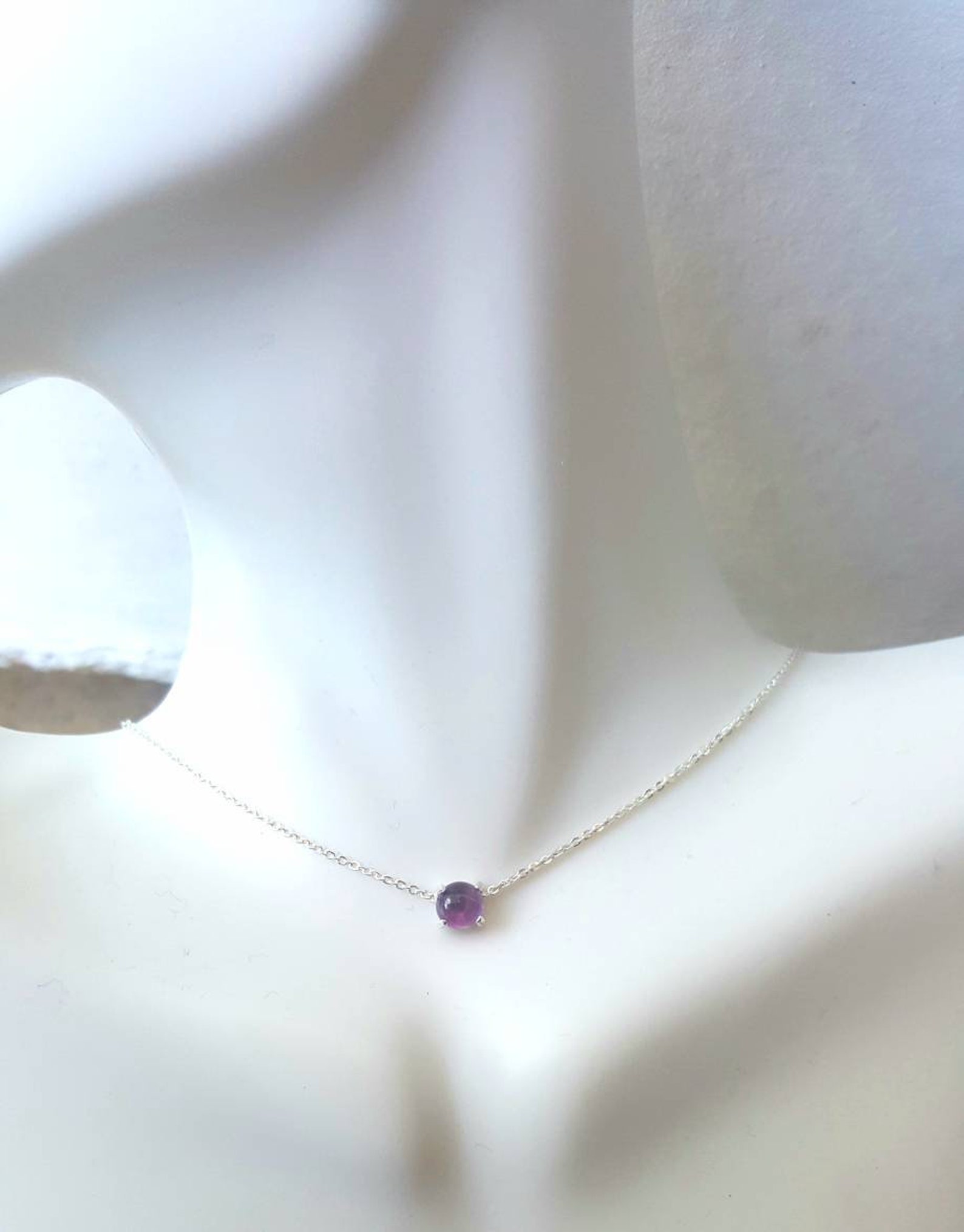 Amethyst Choker Genuine Amethyst Necklace in Sterling Silver | Etsy