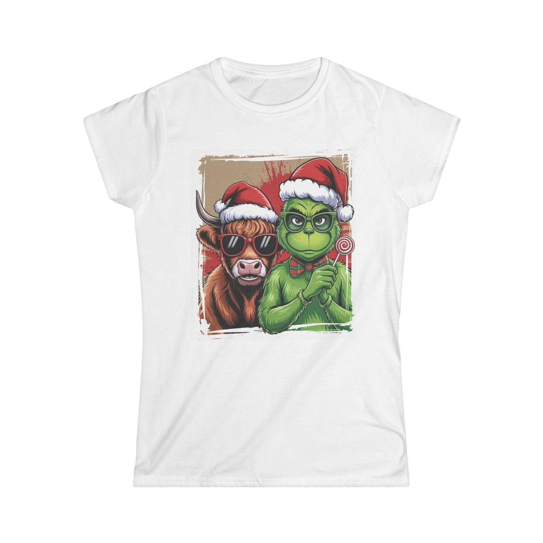 Grinch and Cow Christmas Tee | Santa Hats Holiday Funny Shirt - Etsy