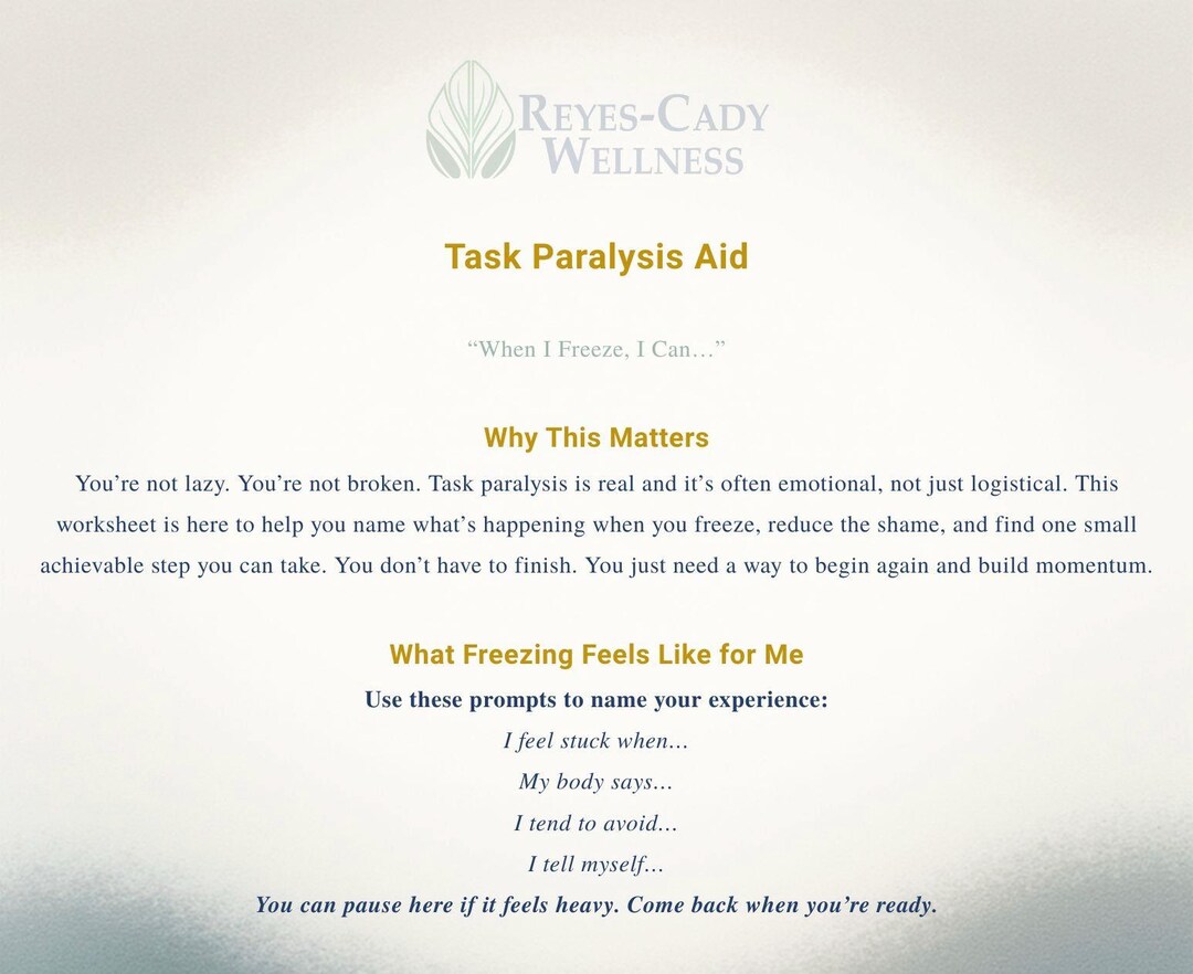 Task Paralysis Aid | Printable Worksheet for Emotional Regulation ...