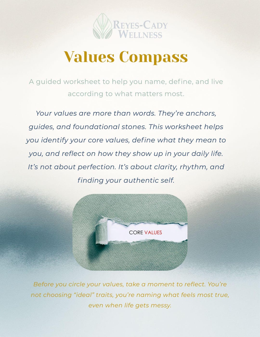 Values Compass Workbook – Guided Printable PDF for Core Values, Rituals ...