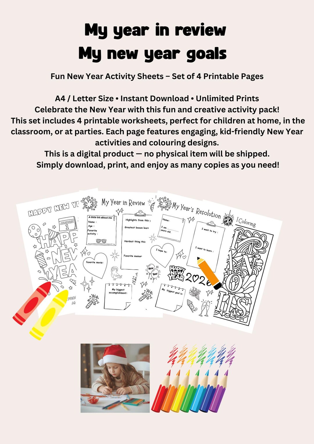 New Year's Activity Pack for Children - Etsy
