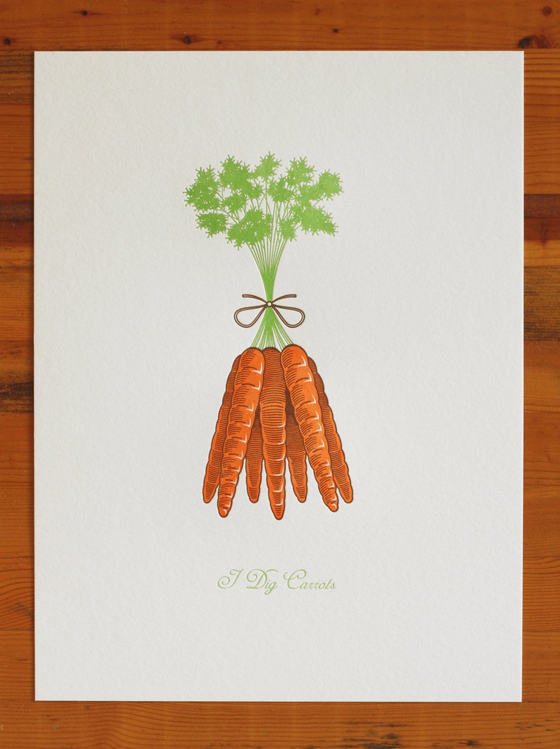 Letterpress Wall Art / Kitchen Art – "i Dig Carrots" – Vegetable Print ...