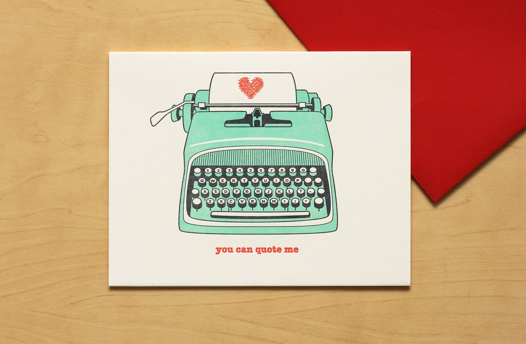 Typewriter Heart Hand-printed Letterpress Greeting Card for Anniversary ...