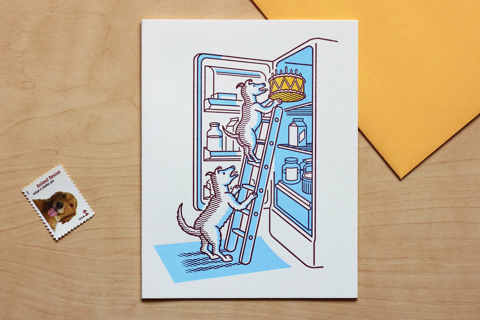 Dogs Stealing Birthday Cake Hand-printed Letterpress Card | Etsy