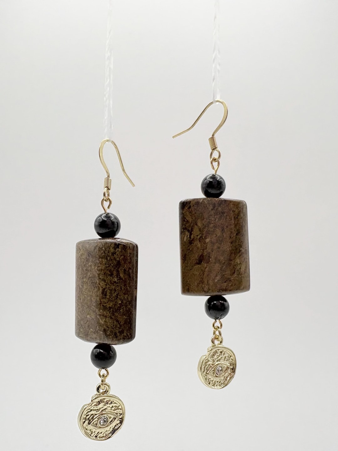 KARMIC SHIELD - Handmade Black Tourmaline and Bronzite Earrings, 18k ...