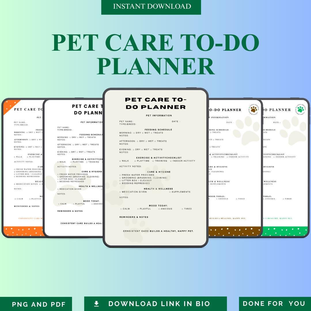 Pet Care To-do Planner Printable PDF PNG | Dog & Cat Daily Task List ...