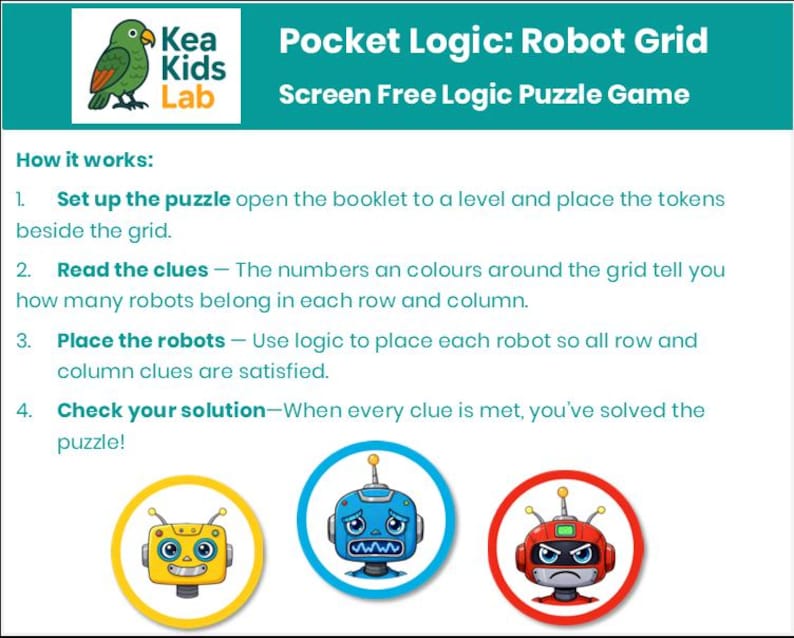 Pocket Logic: Robot Grid - Beginner - Screen Free Logic Puzzle Game for ...