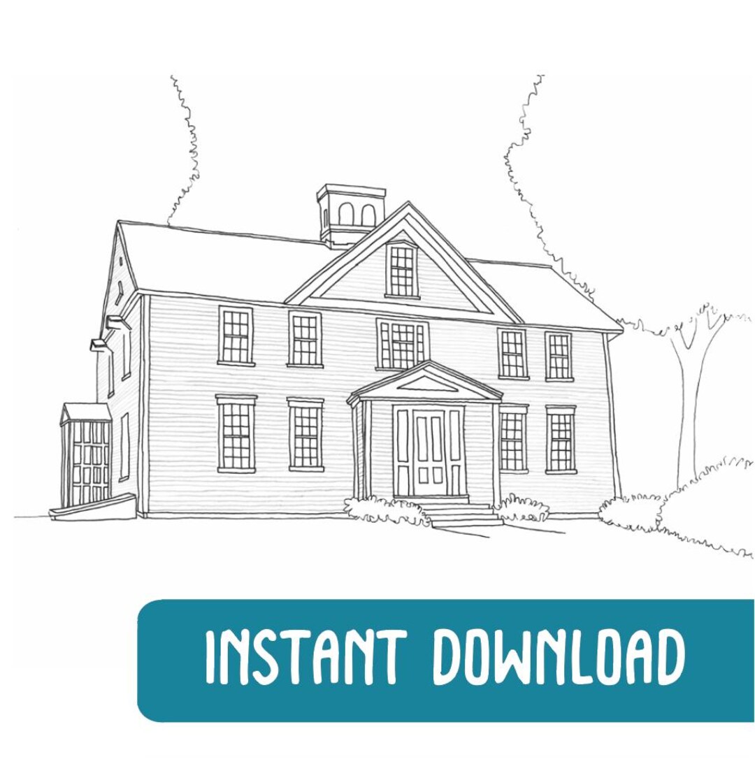 Louisa May Alcott Home Print - Black and White - Hand Illustrated ...