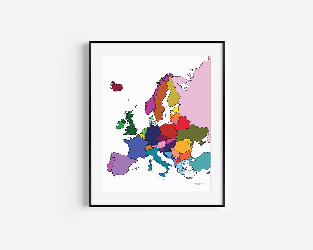 Colorful Europe Map Print - 8 X 10 Inches - Hand Illustrated Map ...