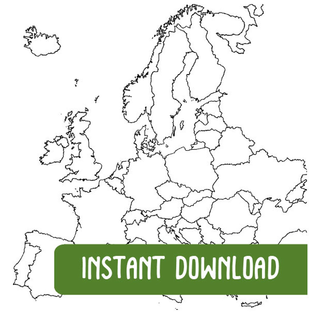 Europe Map Print - Black and White - Hand Illustrated Map - Travel Map ...