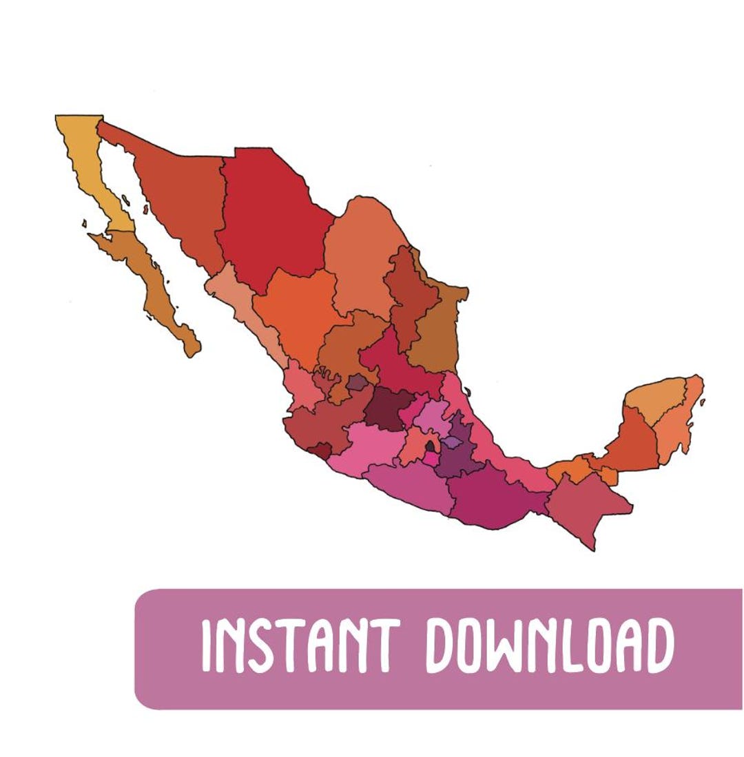 Mapa de México Mapa colorido Mapa ilustrado a mano Mapa de viaje Mapa ...