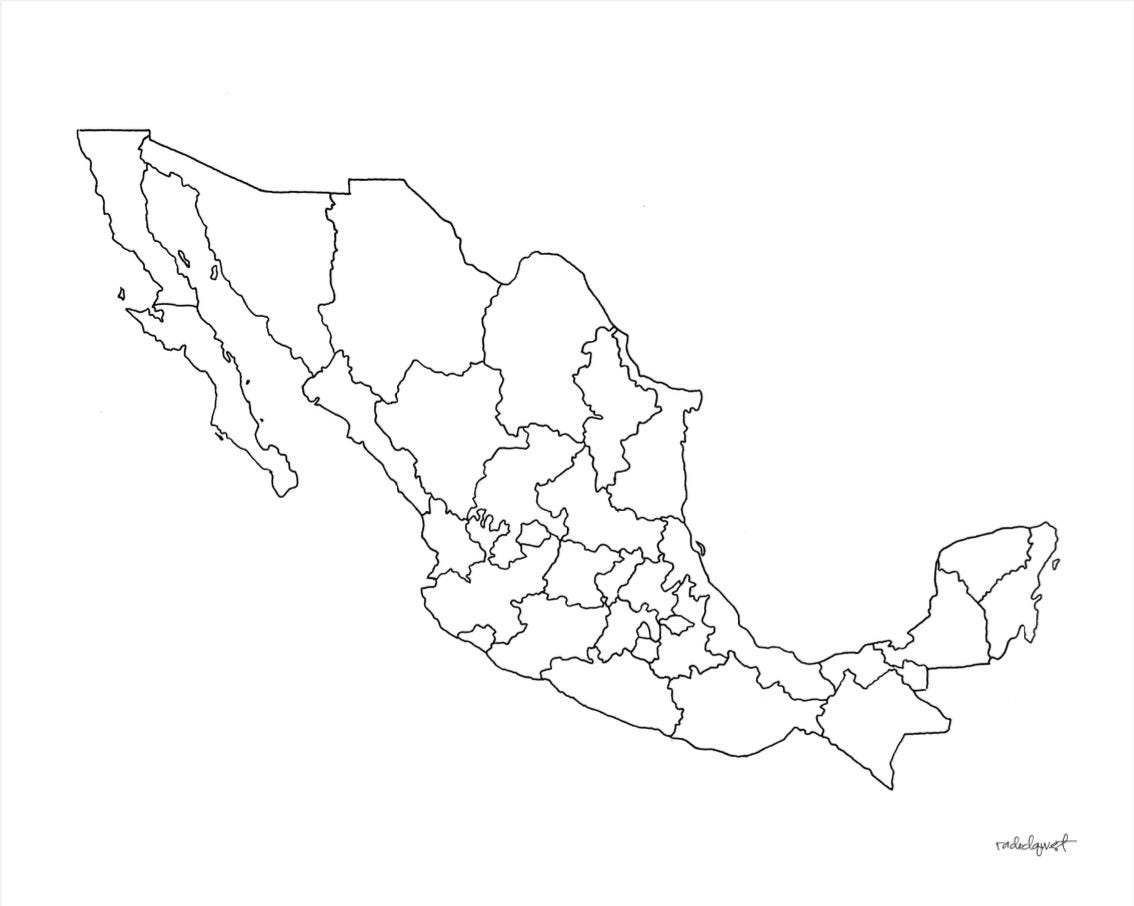 Mexico Map - Black and White - Hand Illustrated Map - Travel Map - Pin ...