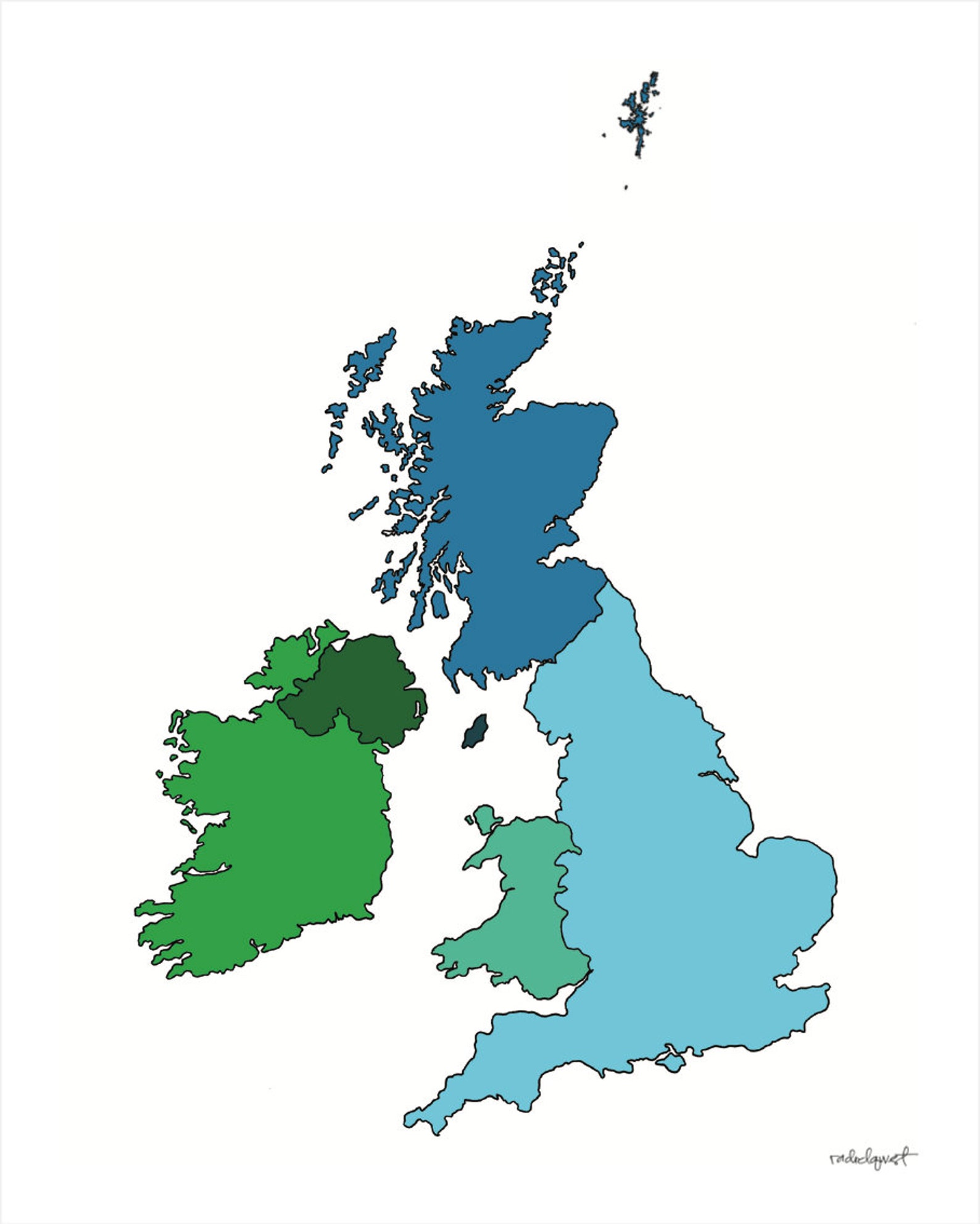 The United Kingdom and Ireland Map - Colorful - Hand Illustrated Map ...