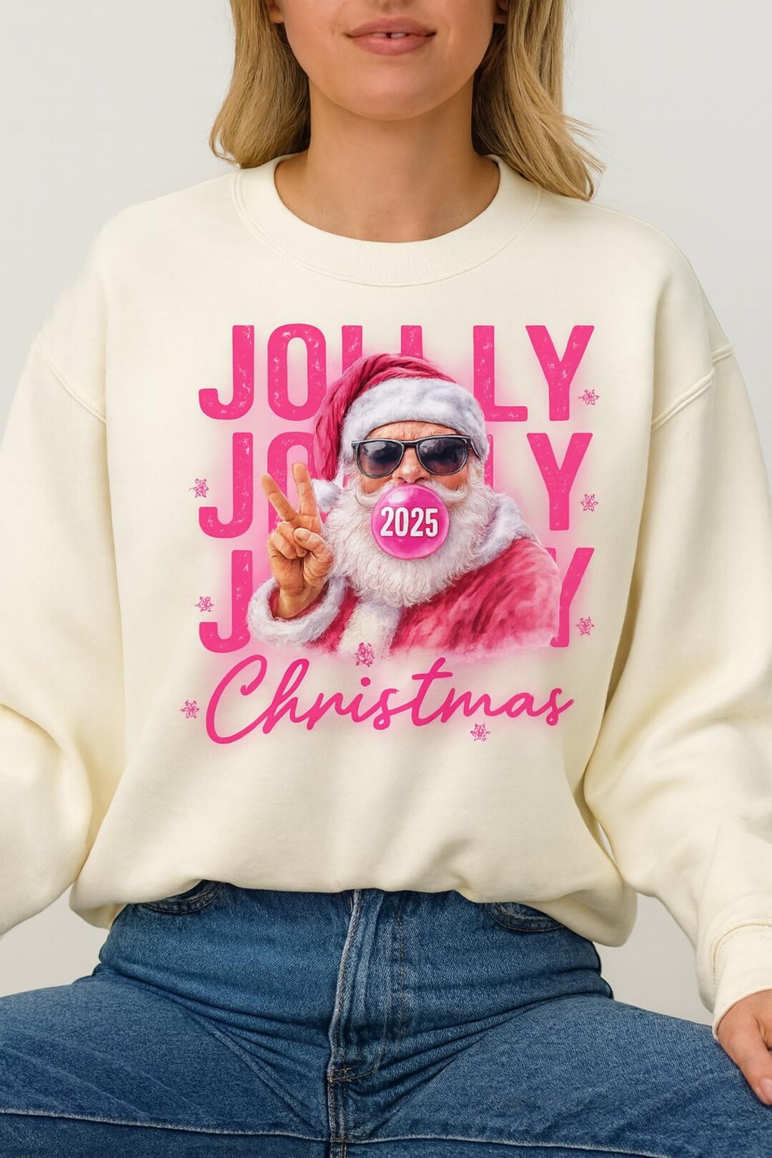 Jolly 2025 Santa Face Mask Christmas Sweatshirt | Retro Santa Crewneck ...