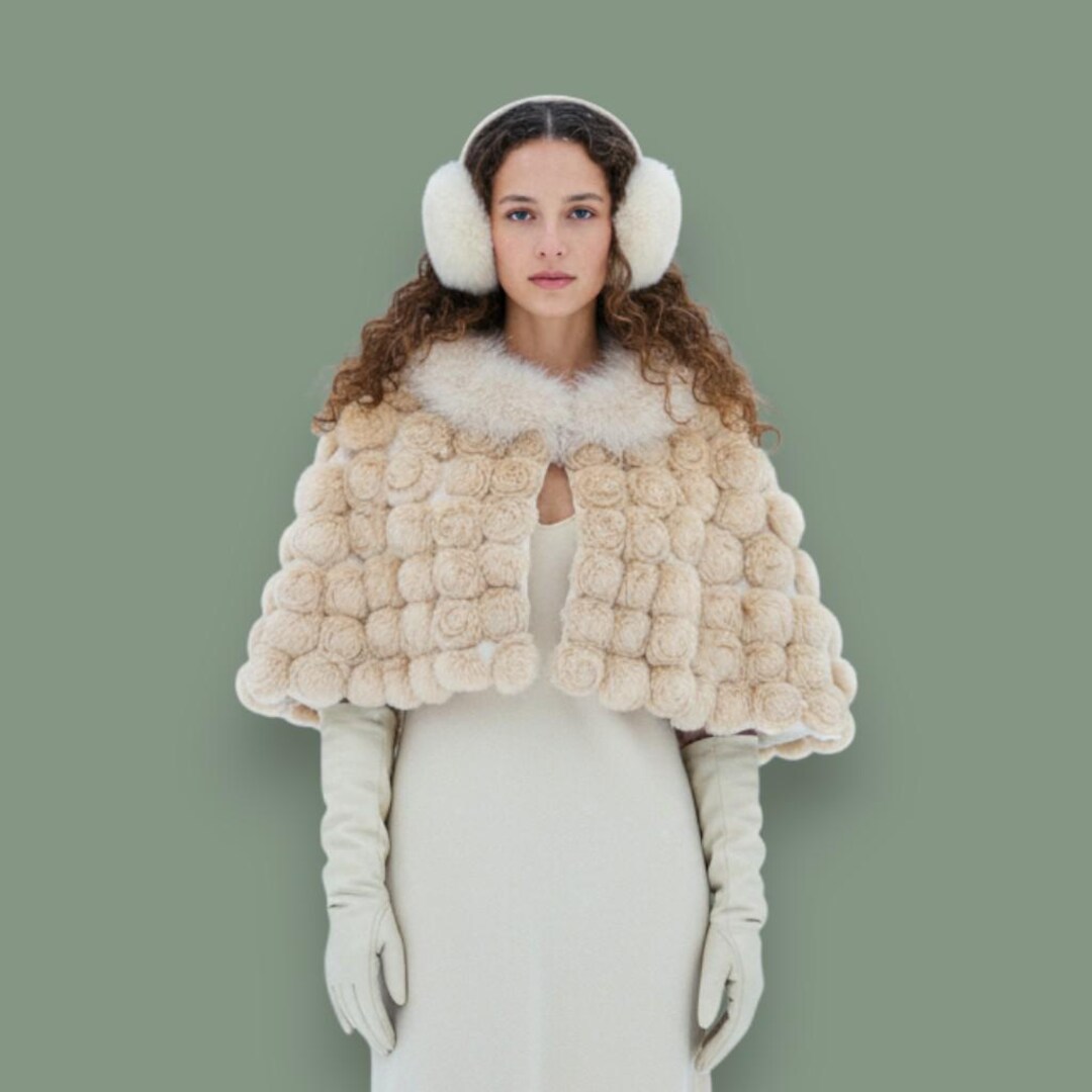 Vintage Rabbit Fur Rose Cape With Fox Fur Collar | Handcrafted Fur ...