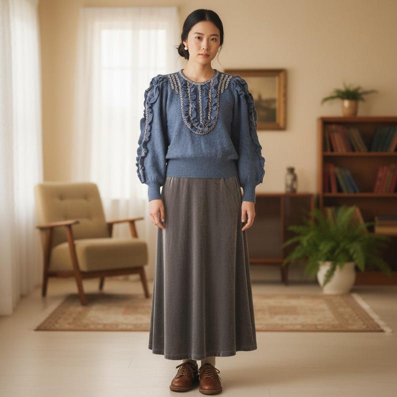 Vintage Rabbit Hair Knit Sweater | 90s Japanese Pearl Embellished Top ...