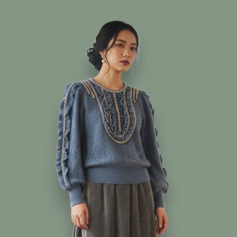 Vintage Rabbit Hair Knit Sweater | 90s Japanese Pearl Embellished Top ...
