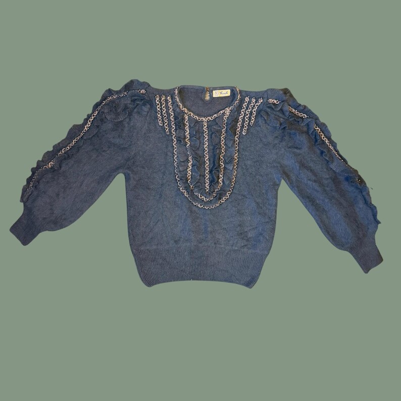Vintage Rabbit Hair Knit Sweater | 90s Japanese Pearl Embellished Top ...