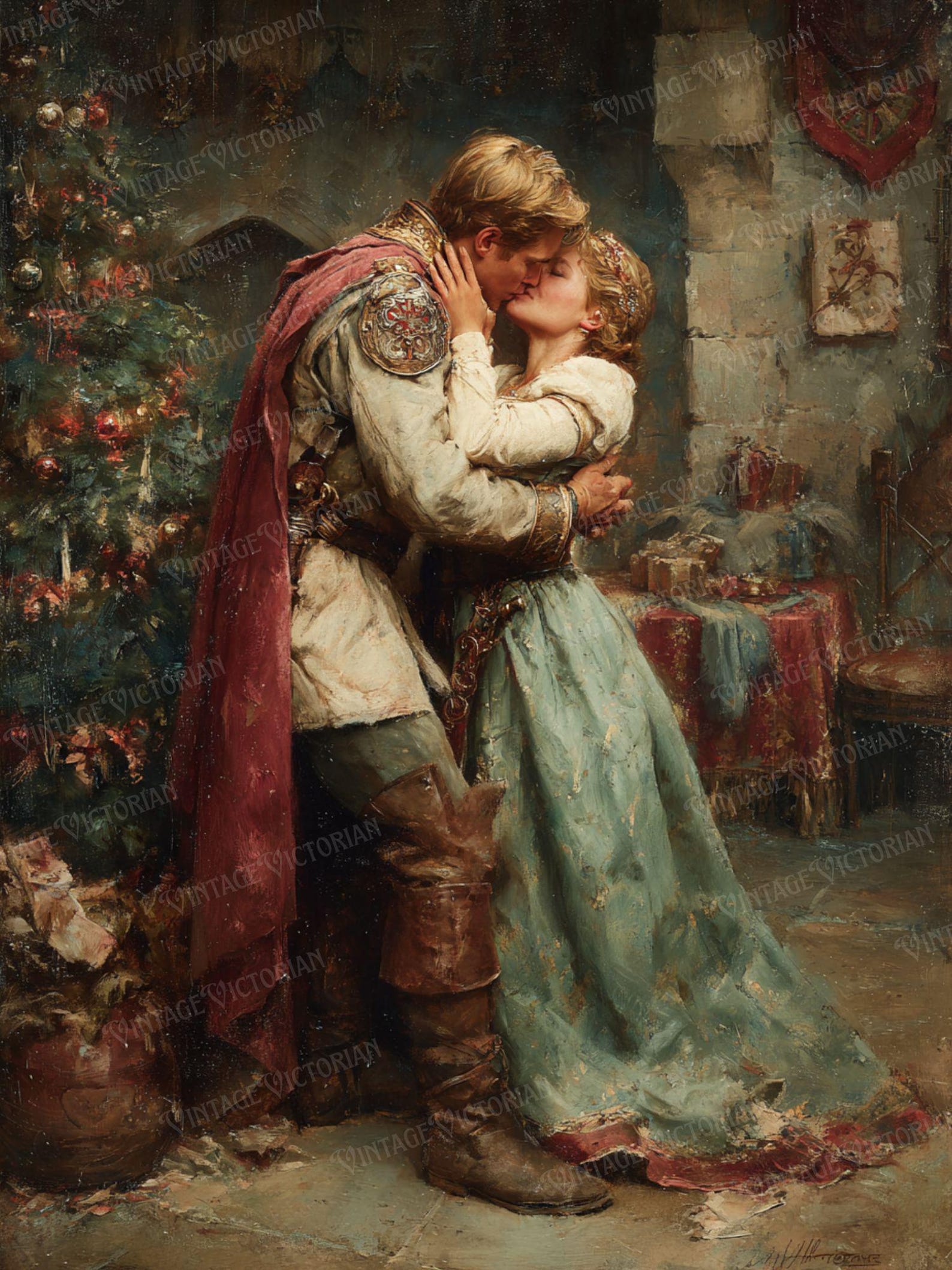 Medieval Romantic Couple in Castle – Vintage Christmas Digital ...
