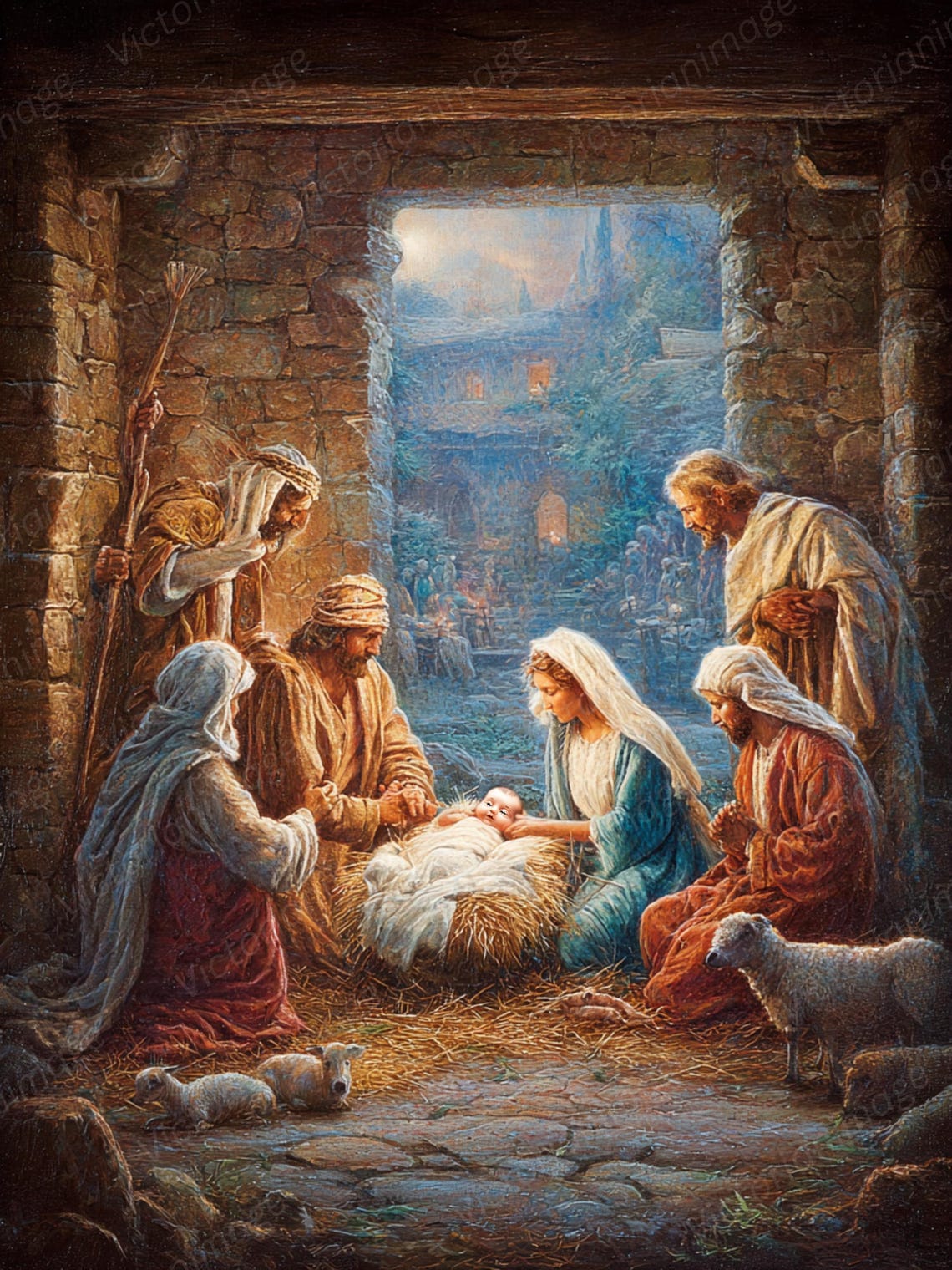 Holy Nativity Scene Digital Postcard – Christian Christmas Clipart, 8.5 ...