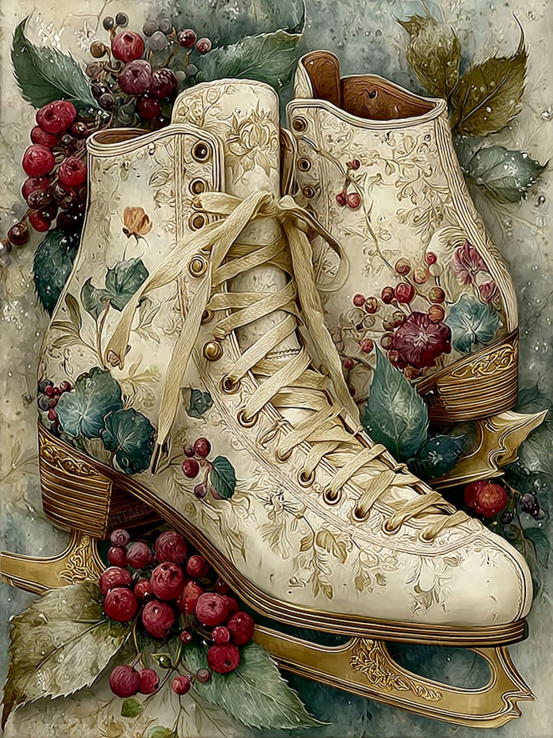 Vintage Christmas Ice Skates – Retro Winter Digital Postcards, 8.5×11 ...