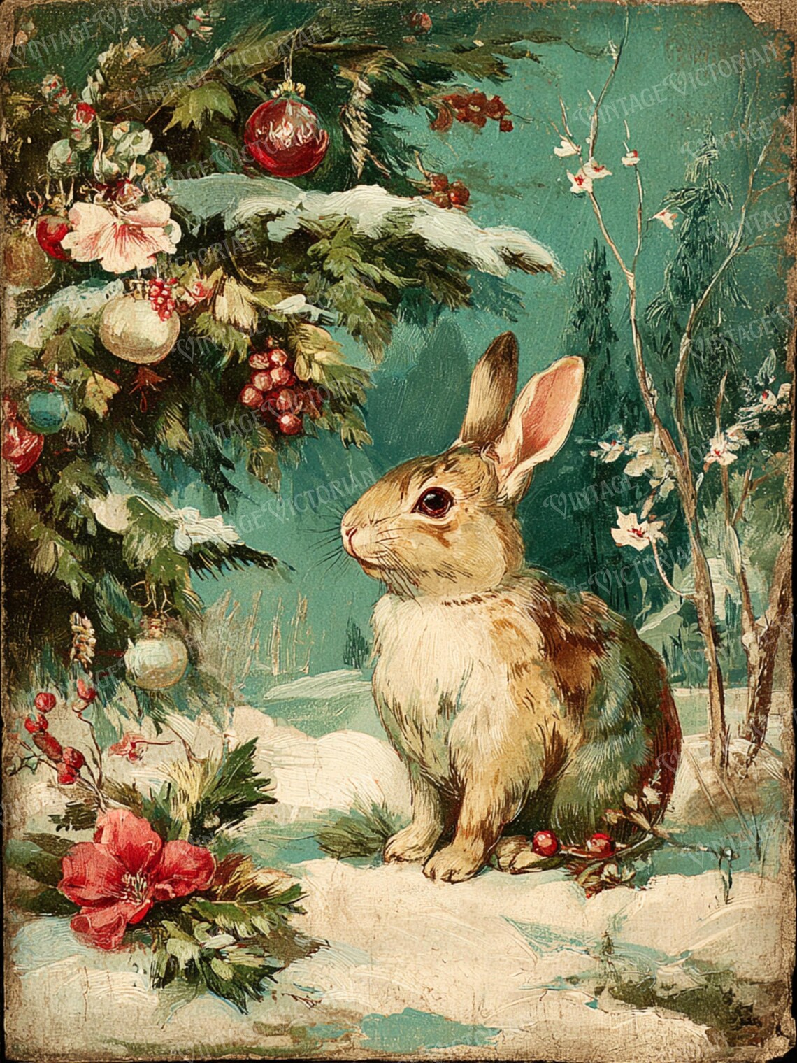 Vintage Christmas Bunny Postcards – 5 JPG – Rabbits Under Christmas ...