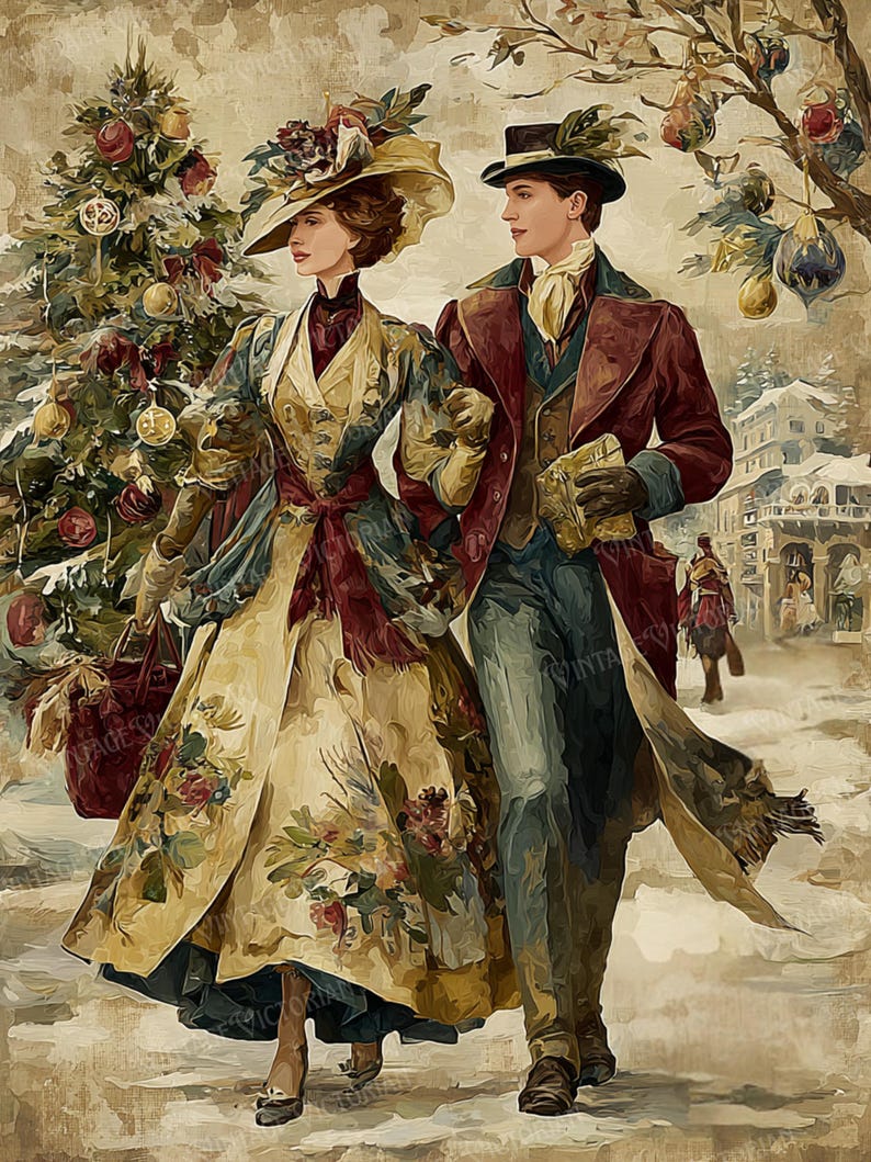 Vintage Victorian Couple – Romantic Christmas Postcards – 4 JPG Digital ...