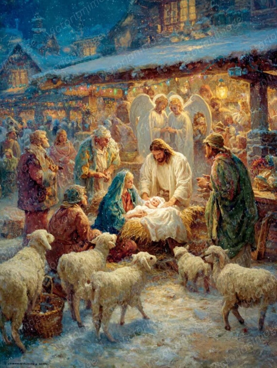 Christmas Nativity Scene Clipart – Vintage Digital Card Set, 8.5×11" (2 ...