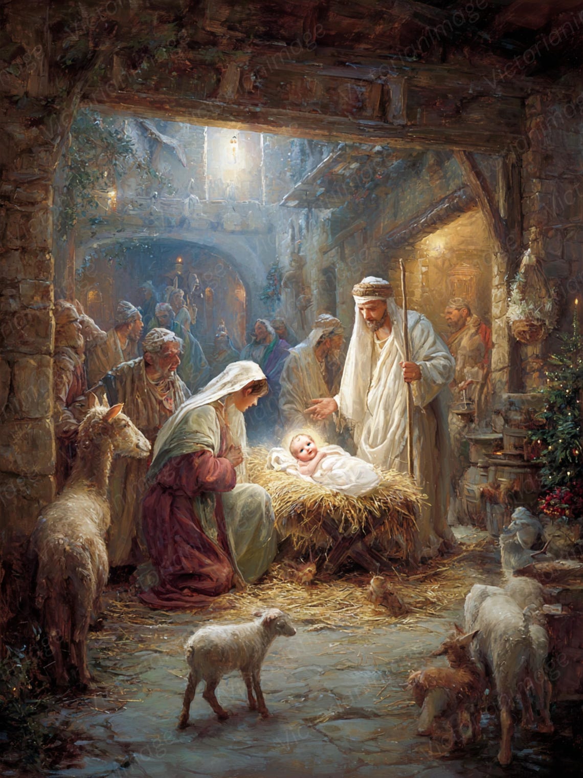 Nativity Scene Vintage Clipart – Holy Night Christian Digital Postcards ...
