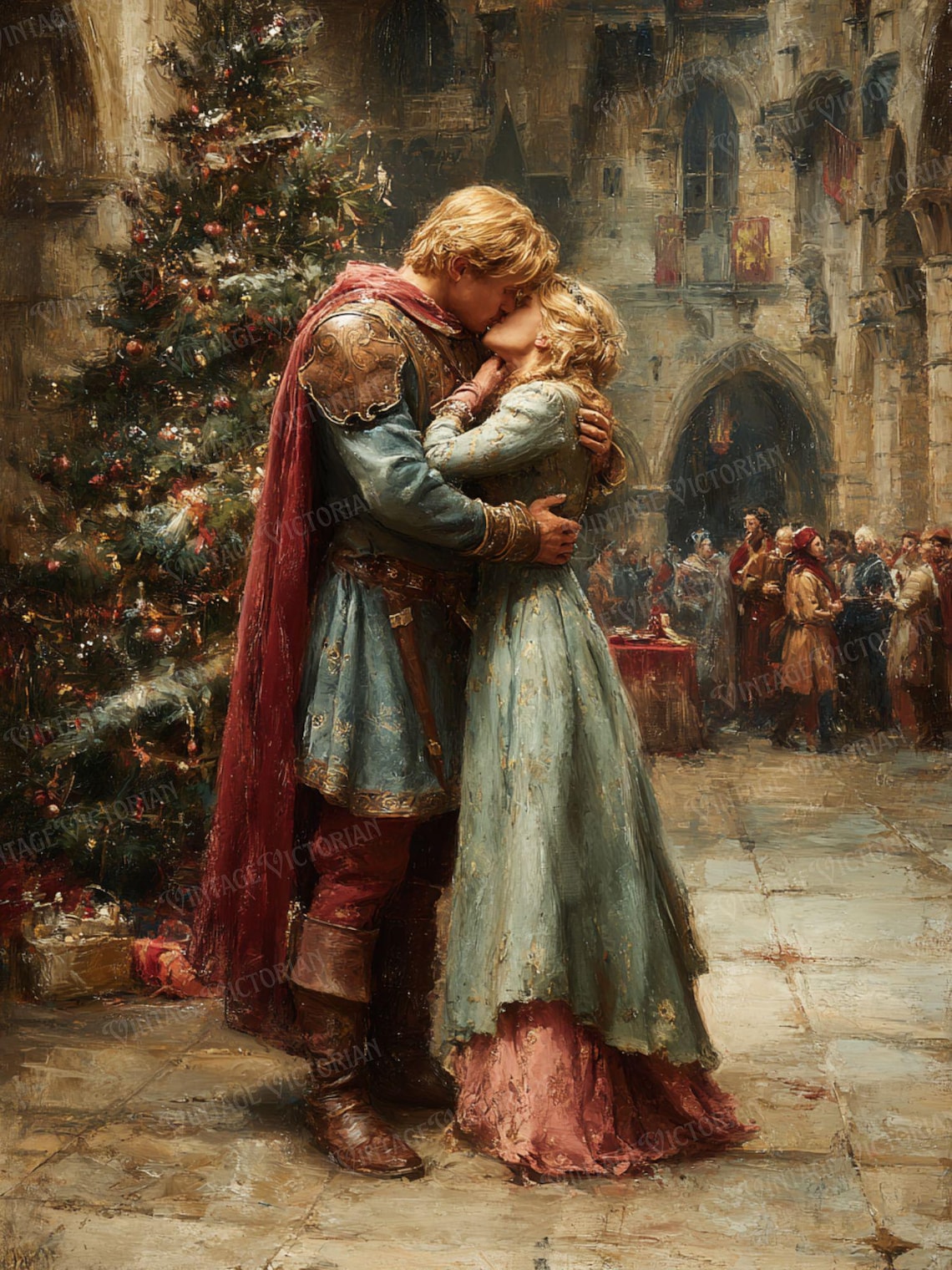 Medieval Romantic Couple in Castle – Vintage Christmas Digital ...