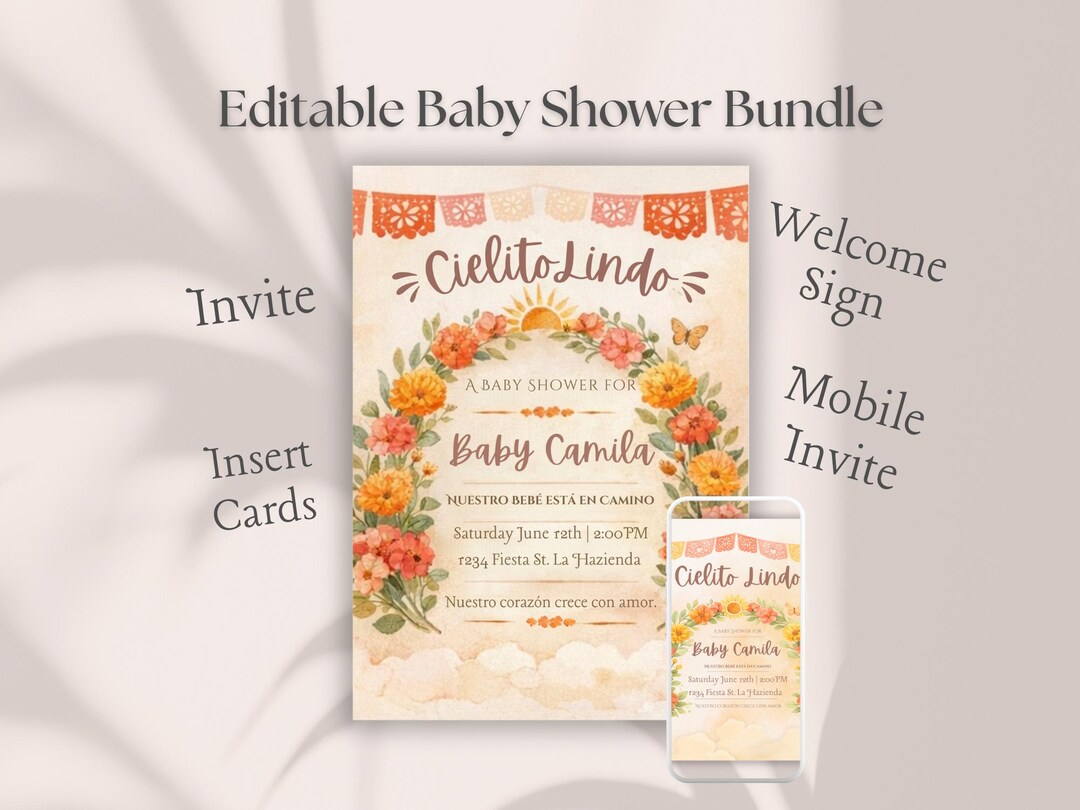 Cielito Lindo Baby Shower Bundle | Editable Canva Invitation Set ...