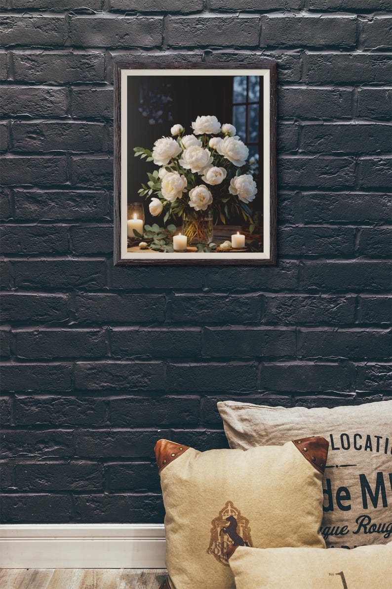 Bouquet of White Peonies and Eucalyptus | Flower Art Print | Warm and ...