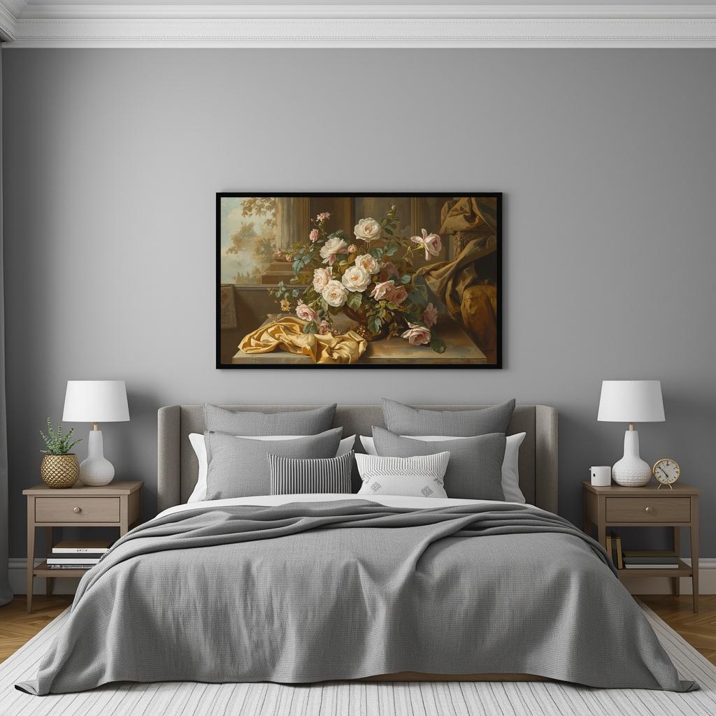 Rococo Floral Still Life Oil Painting | Antique Roses & Drapery ...
