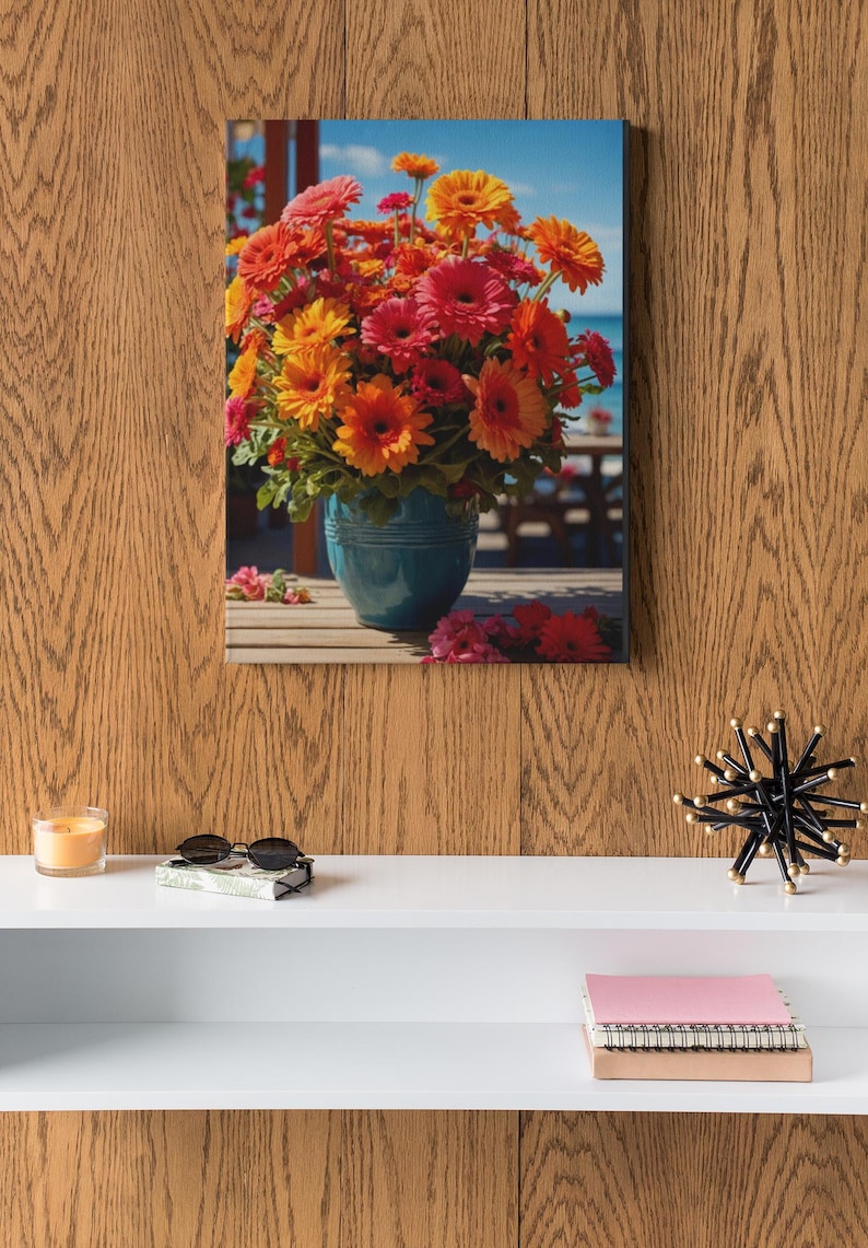 Gerbera Daisy & Zinnia Print | Summer Beach Cafe Wall Art, Cheerful ...