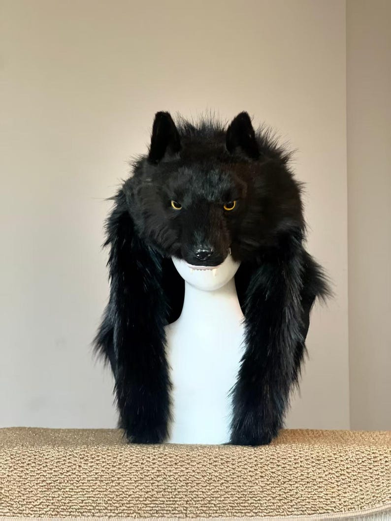 Furry Costume Headpiece, Handmade Wolf Cosplay Hat, Fursuit Half Face ...