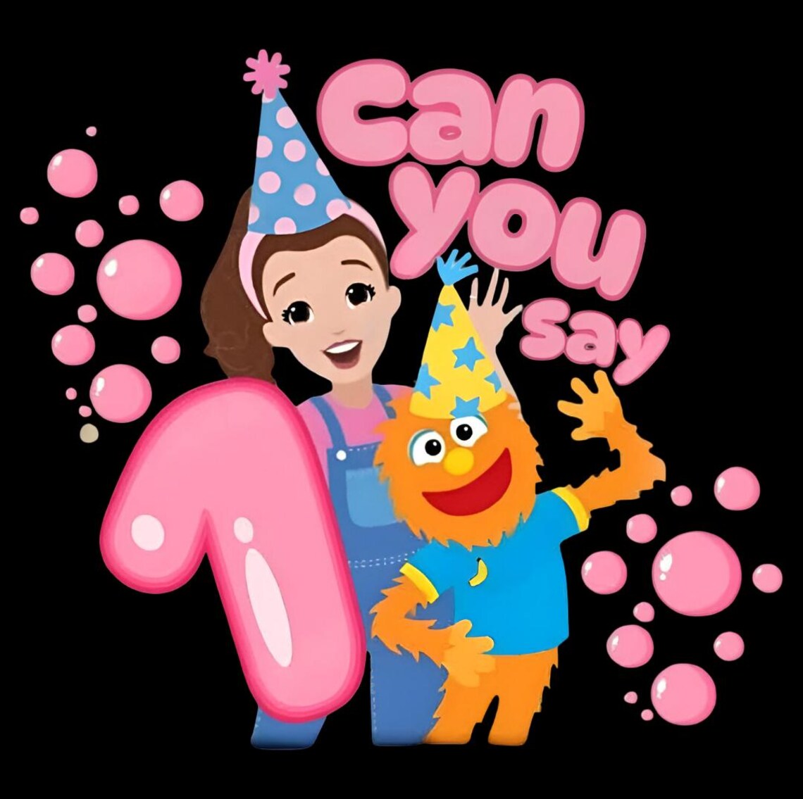 Can You Say 1 Birthday Party PNG, First Birthday Cartoon Characters ...