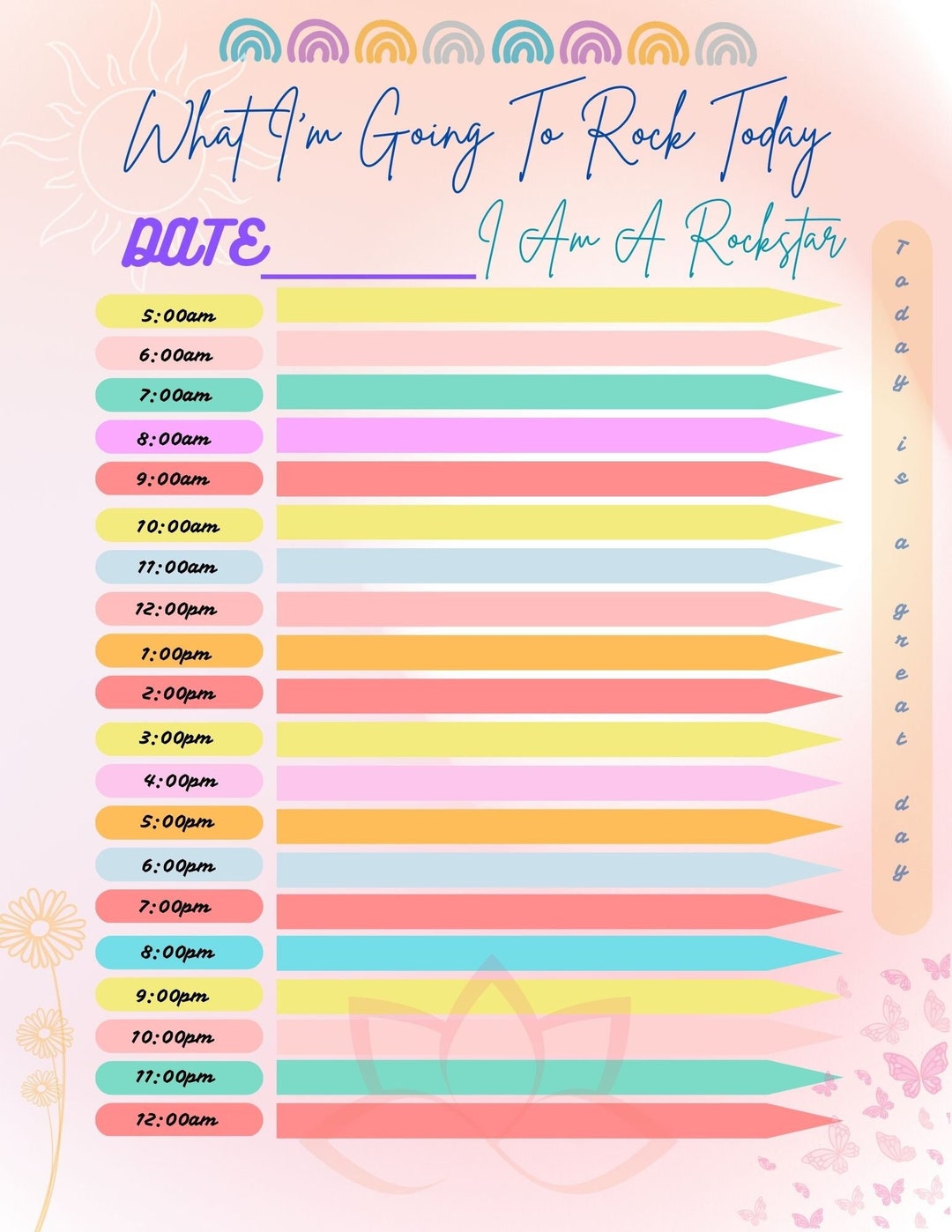 HOURLY Daily TIME MANAGEMENT Schedule, Blank Planner, Instant Printable ...