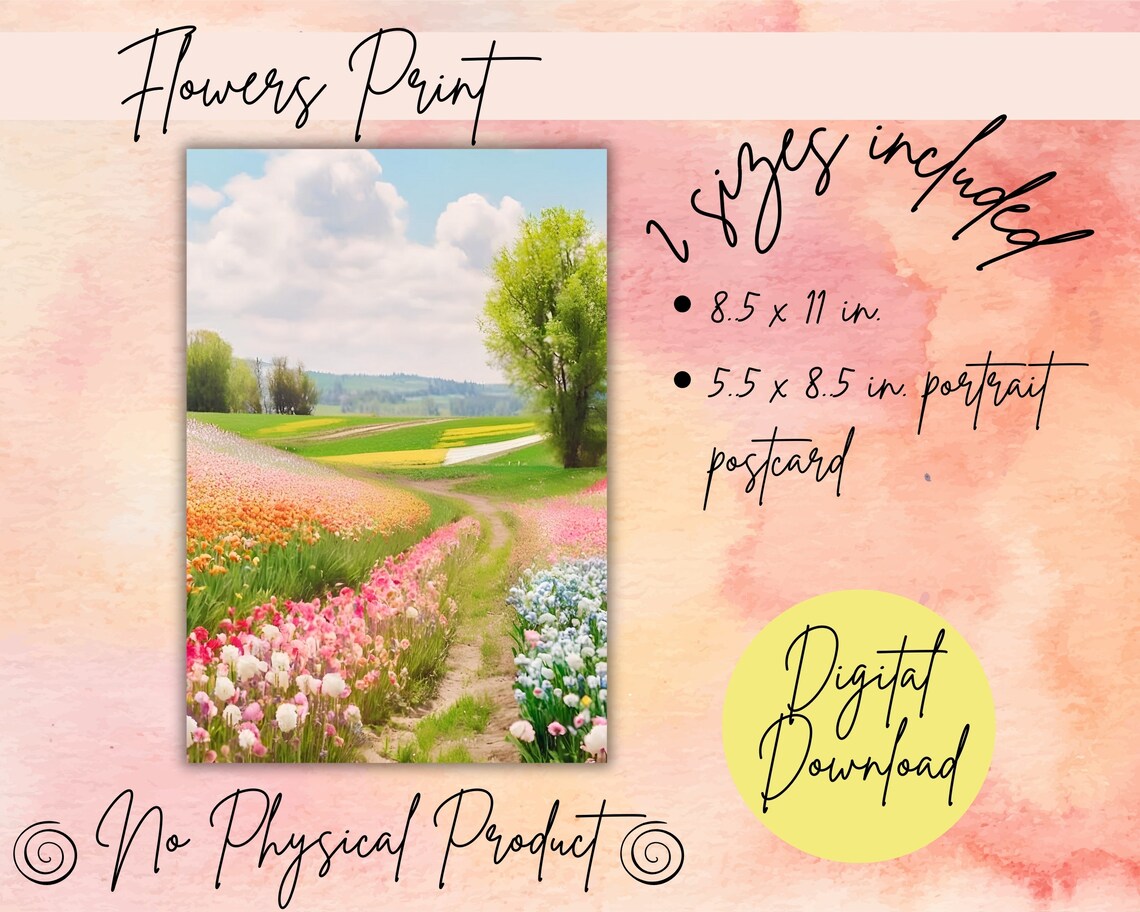 Flower Field Art Print: Summer Farmhouse Decor (digital Download) - Etsy