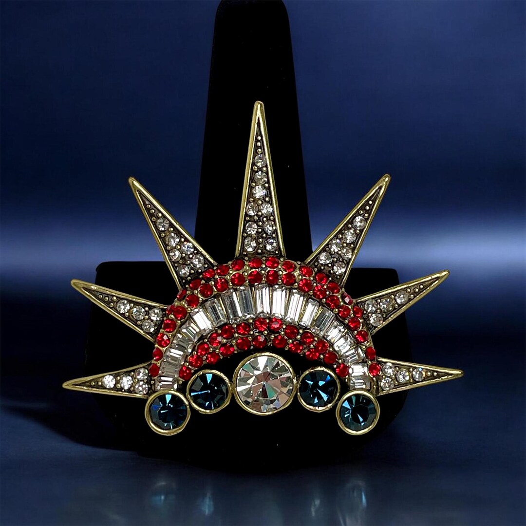 Heidi Daus Red, Clear, Blue Crystal Liberty Crown Brooch/pin - Etsy