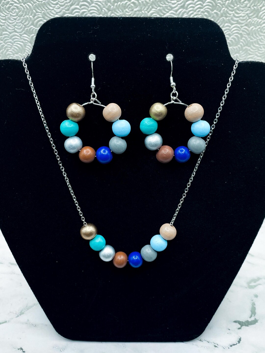 Multi-color Bead Necklace & Hoop Earrings Set | Colorful Everyday ...