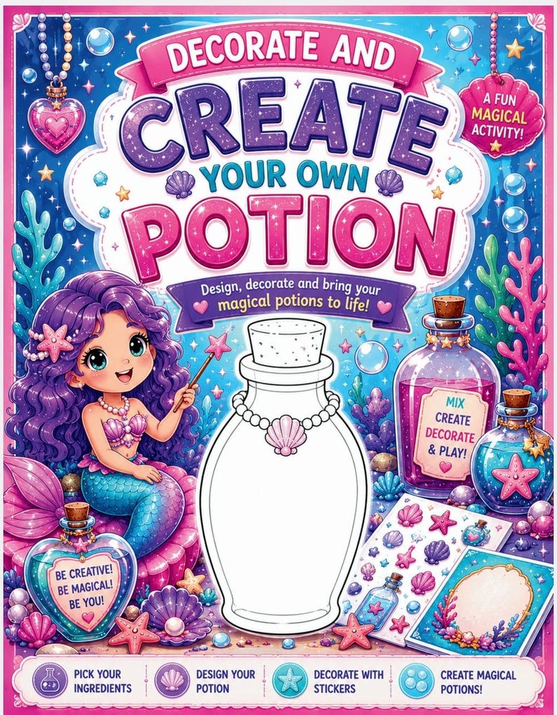 Create Your Own Mermaid Potion Printable Activity for Kids, Mermaid ...