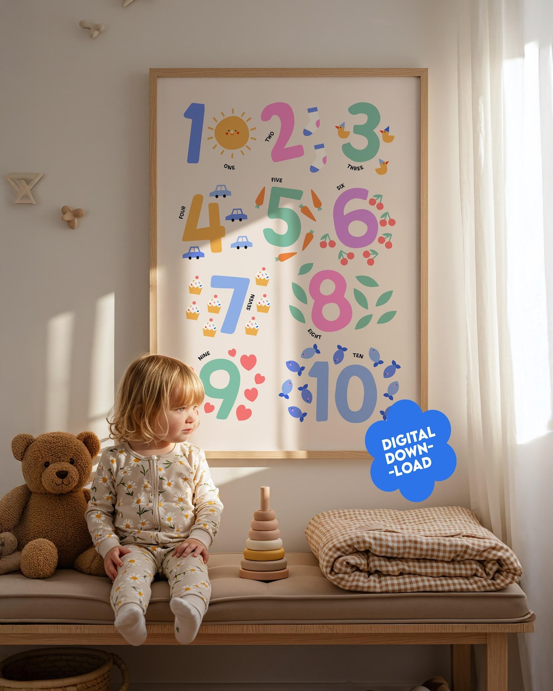 Cute Printable Number Poster | Instant Download Nursery Wall Art ...