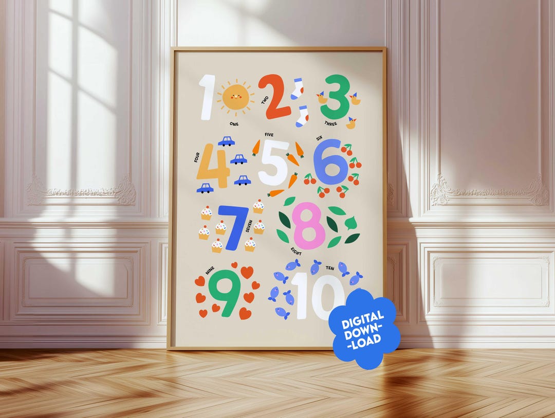 Printable Number Poster | Instant Download Nursery Wall Art ...