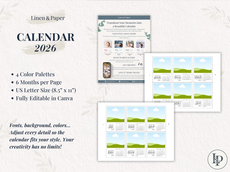 2026 Photo Calendar Template, Mini Polaroid Style (canva Editable ...